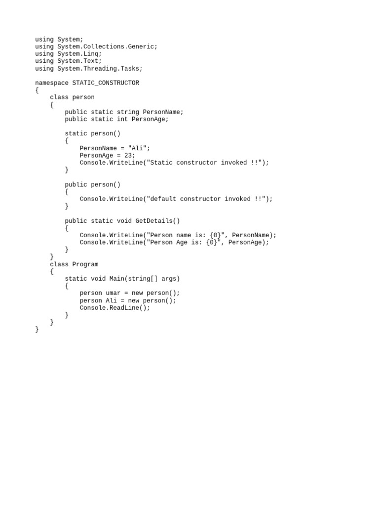Static Constructor in c# Code | PDF