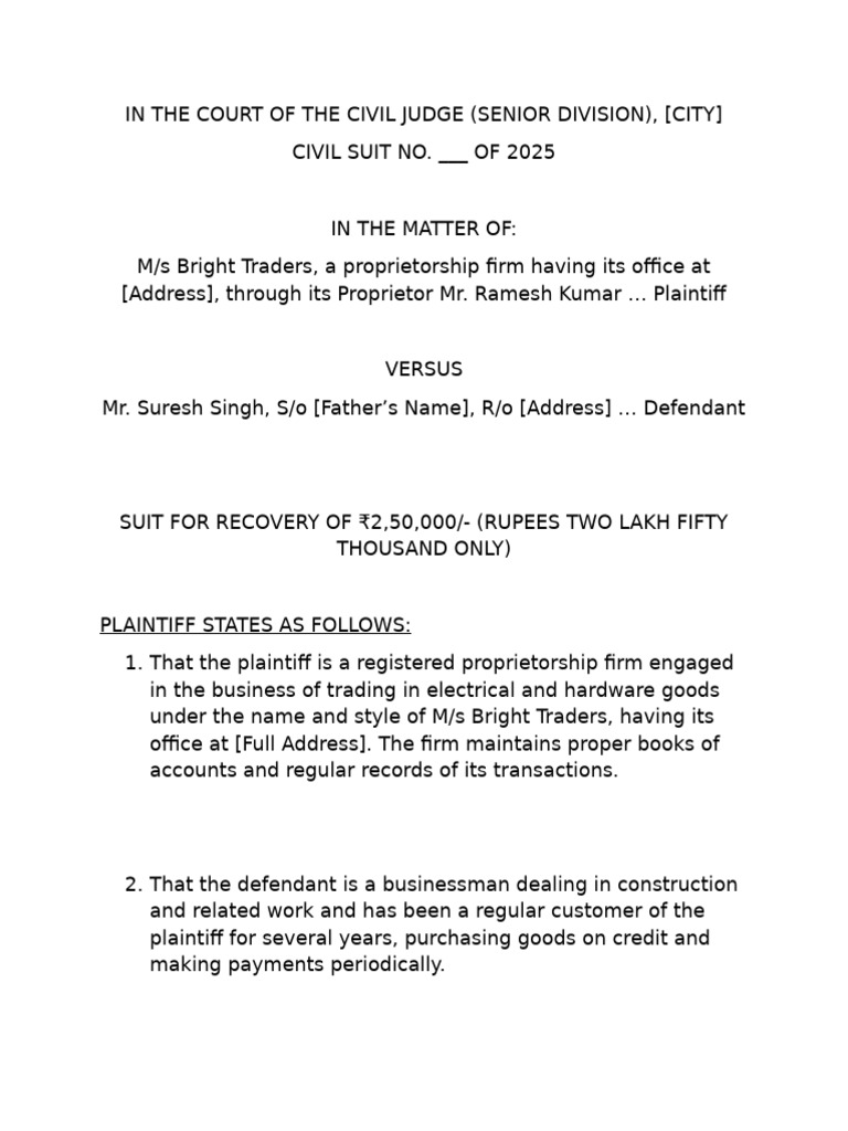 Recovery of Money Suit | PDF | Lawsuit | Receipt