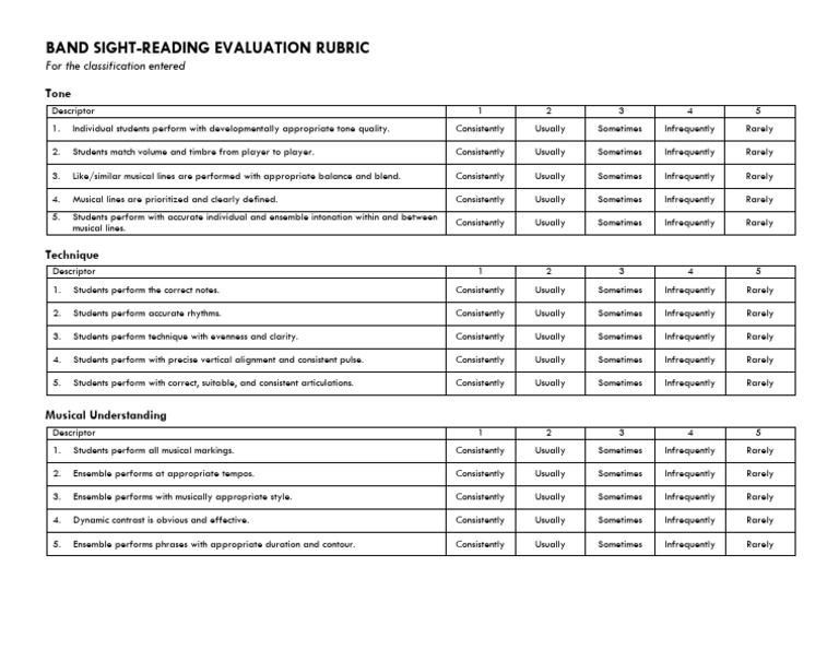 Band Sight-Reading Rubric | PDF | Elements Of Music | Musicology