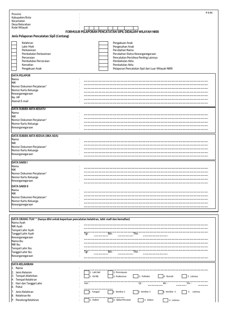 F-2.01 - Formulir Pelaporan Pencatatan Sipil DiDalam Wilayah NKRI (1) | PDF
