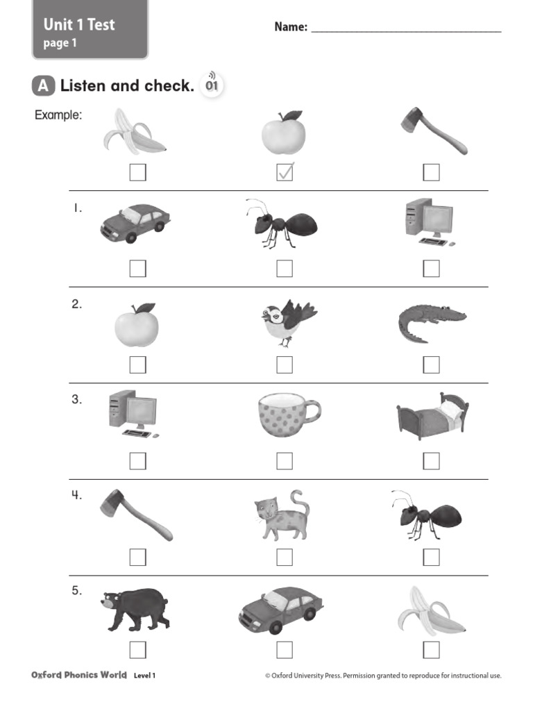 Oxford Phonics World Level 1 Test | PDF