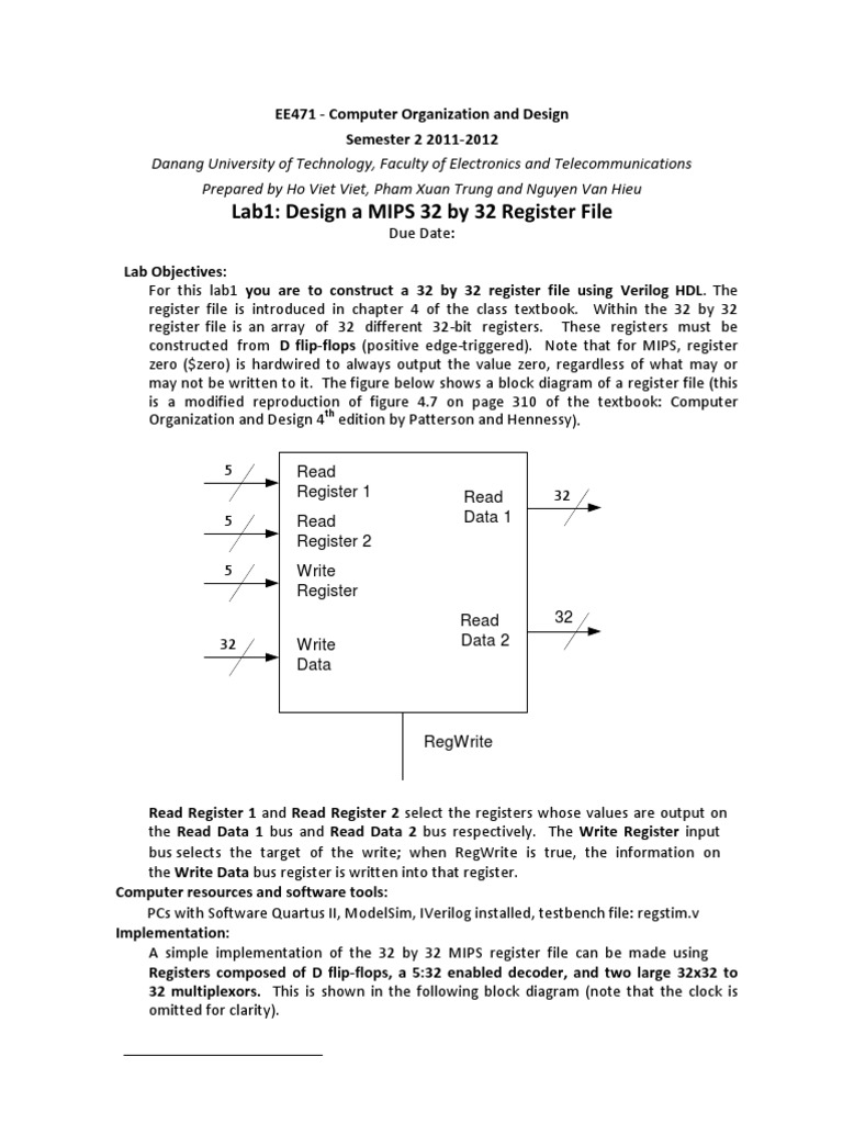 Lab1 32x32 Registerfile | PDF | Digital Electronics | Computer Engineering