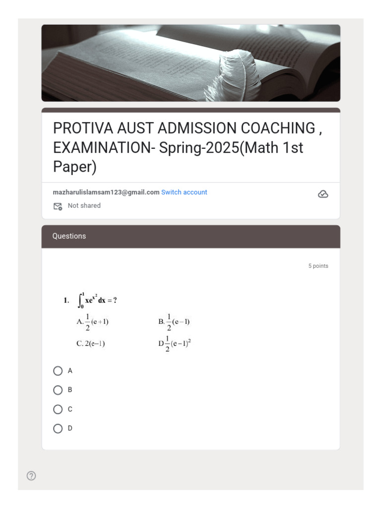 Protiva Aust Admission Coaching, Examination - Spring-2025 (Math 1st ...