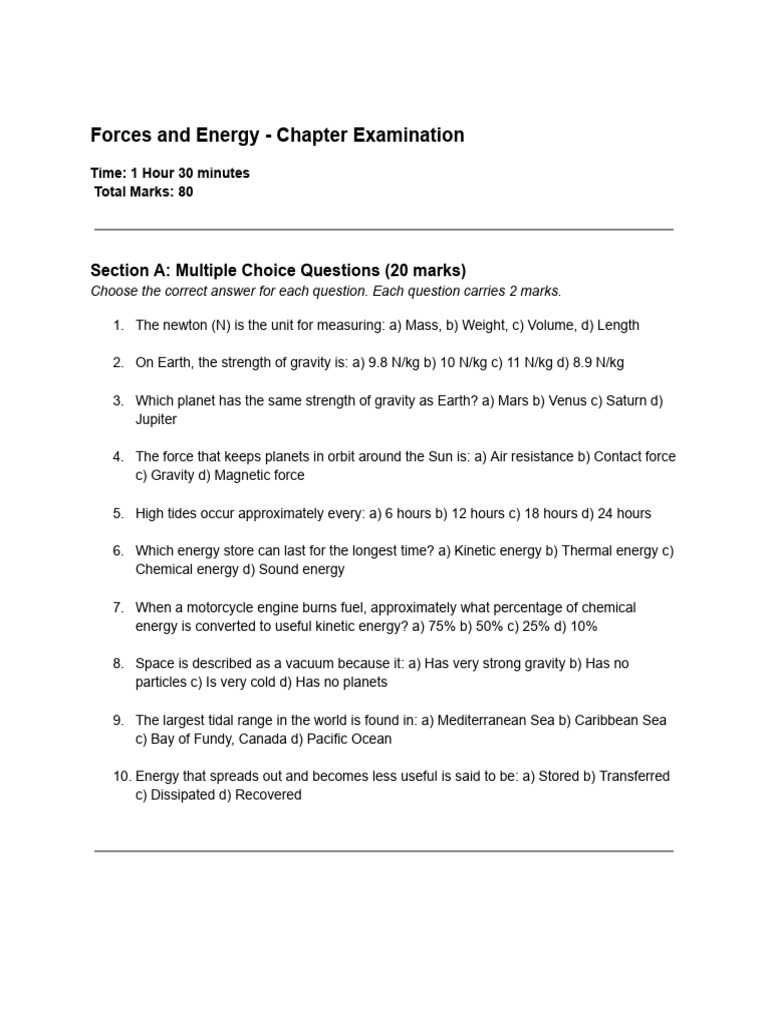 Forces and Energy Exam Guide | PDF | Formation And Evolution Of The ...
