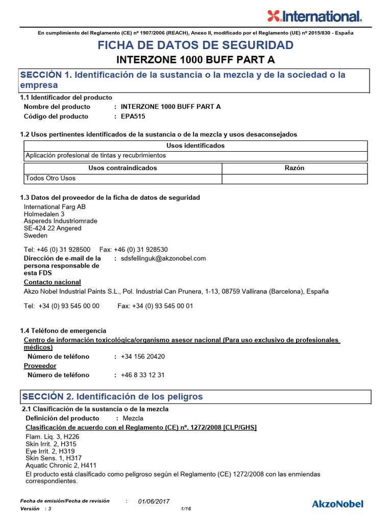 Ficha de Seguridad INTERZONE 1000 BUFF A | PDF | Ventilación ...