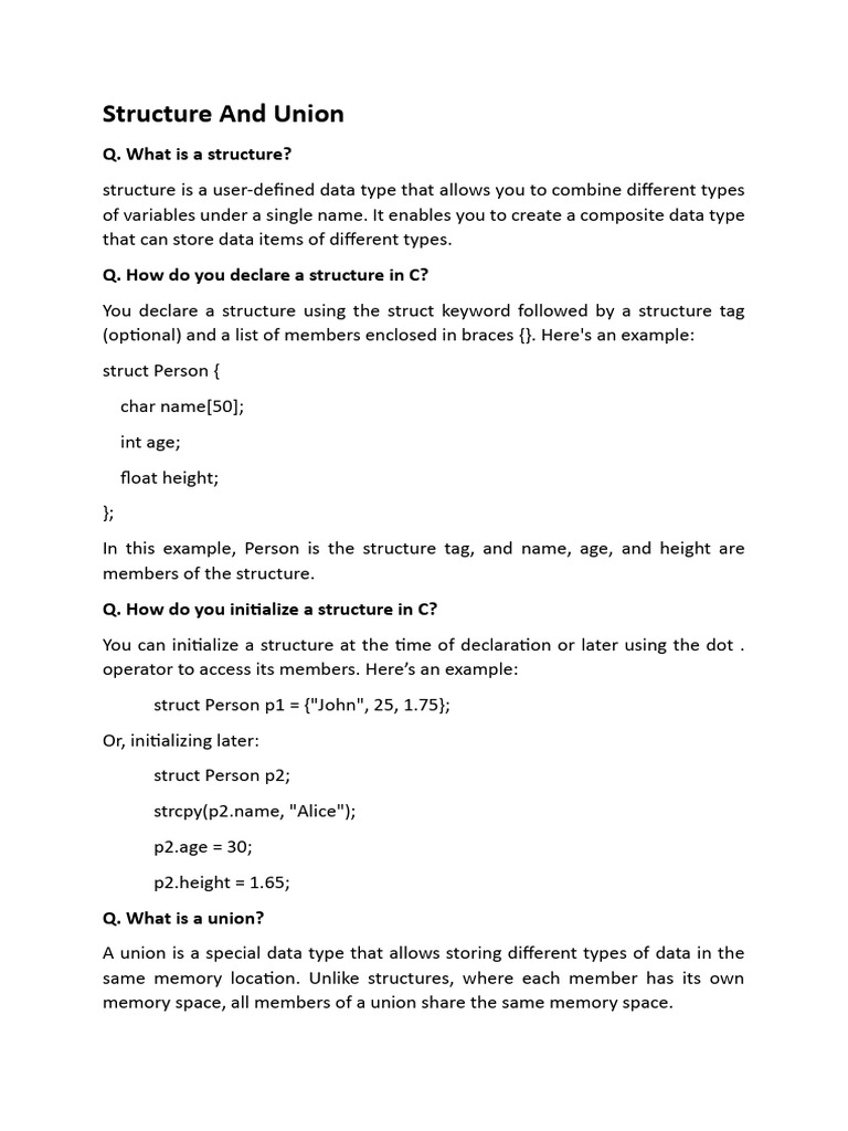 Structure and Union: Q. What Is A Structure? | PDF | Queue (Abstract ...