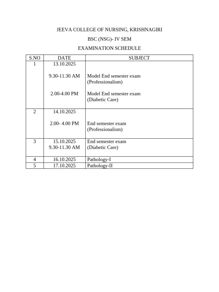 IV Sem - Exam Schedule | PDF