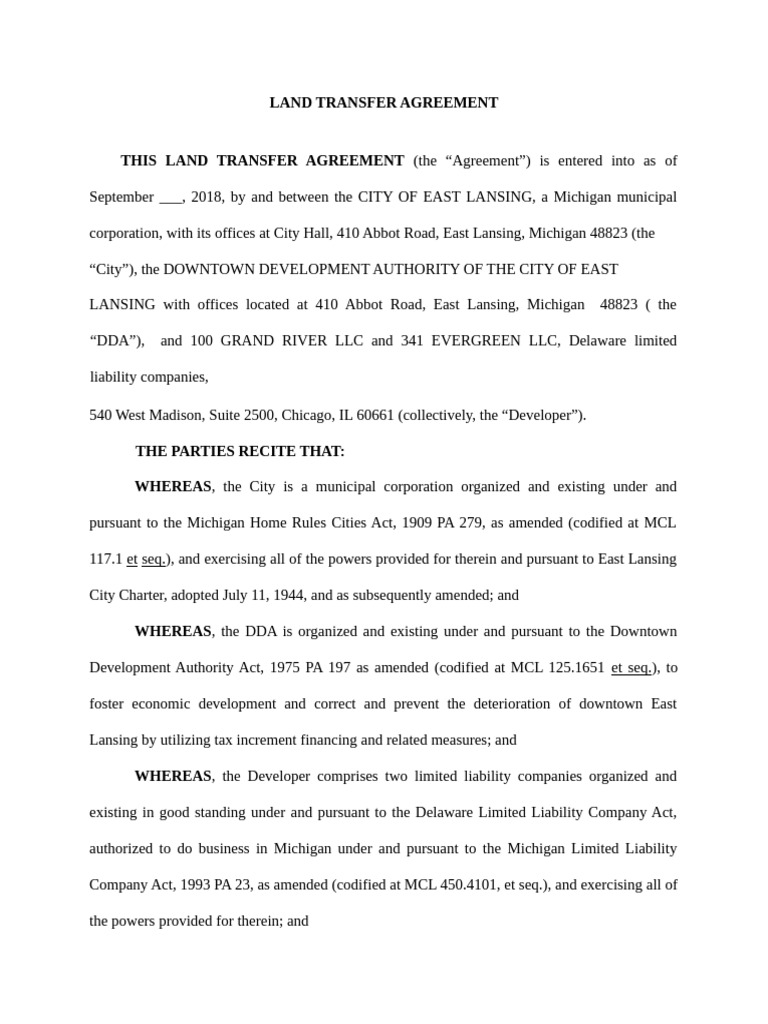 Land Transfer Agreement | PDF | Easement | Conveyancing
