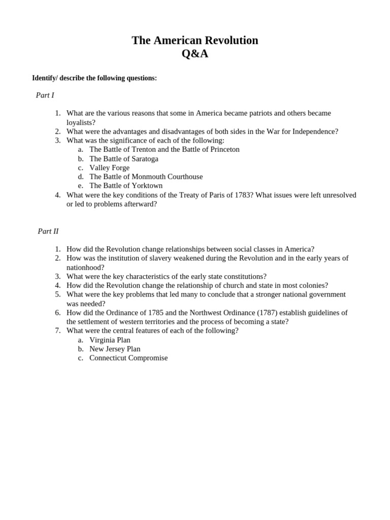 Questions To Answer - American Revolution 3 | PDF
