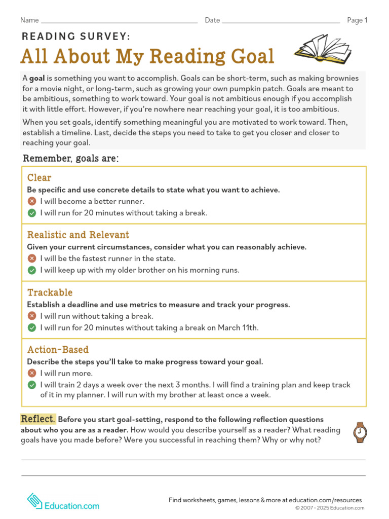 Reading Survey All About My Reading Goal | PDF | Goal | Goal Setting