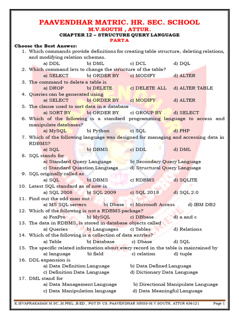 Namma Kalvi 12th Computer Science Chapter 12 One Mark Questions em ...