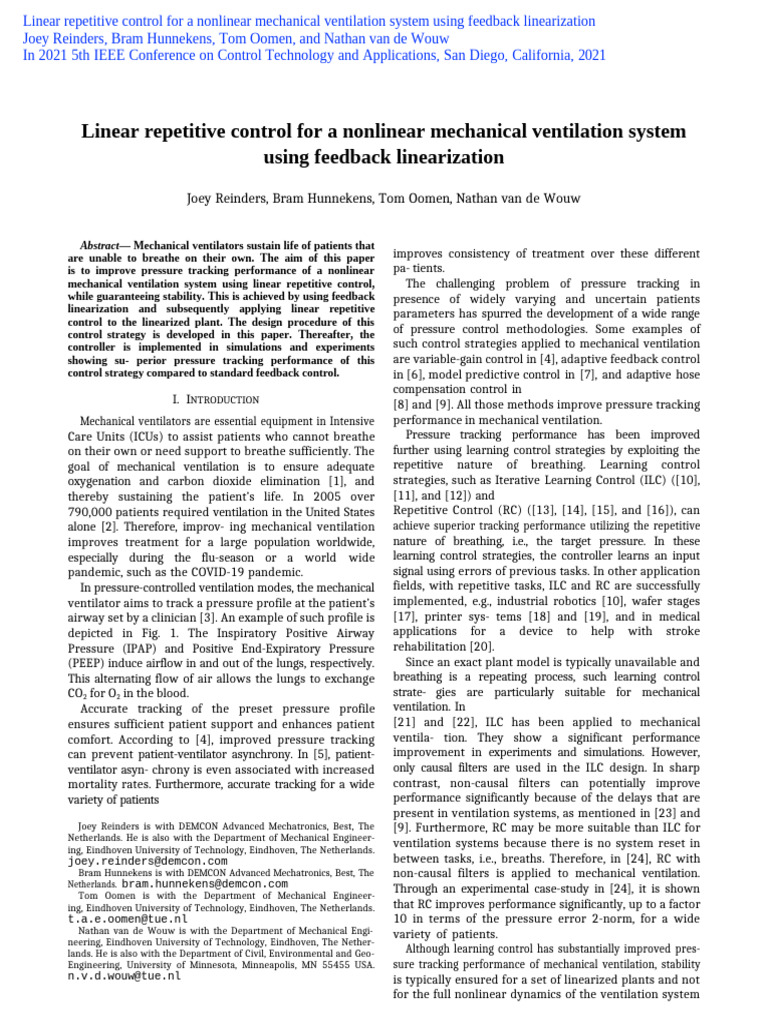 CCTA2021 Reinders | PDF | Control Theory | Nonlinear System