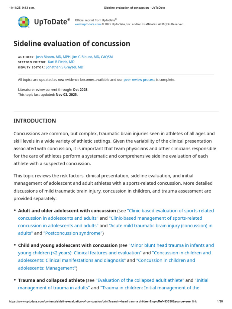 Sideline Concussion Evaluation Guide | PDF | Concussion | Psychological ...