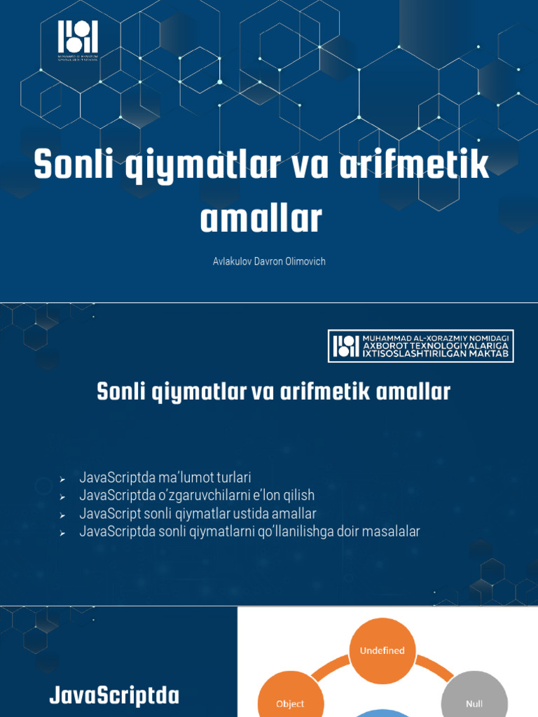 2-Dars. Sonli Qiymatlar Va Arifmetik Amallar | PDF