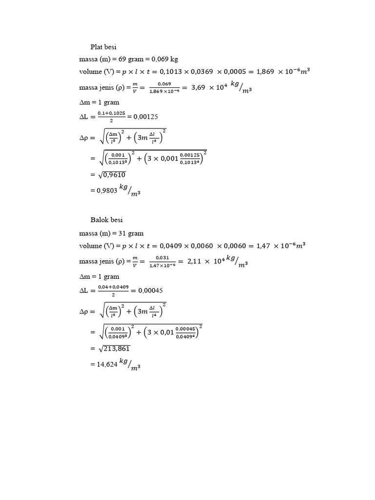 Density Calculations for Iron Plates | PDF