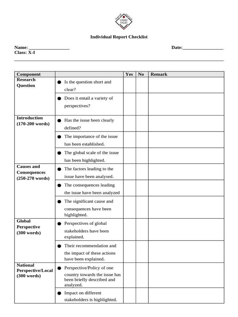 Checklist Individual Report | PDF | Evaluation | Cognition