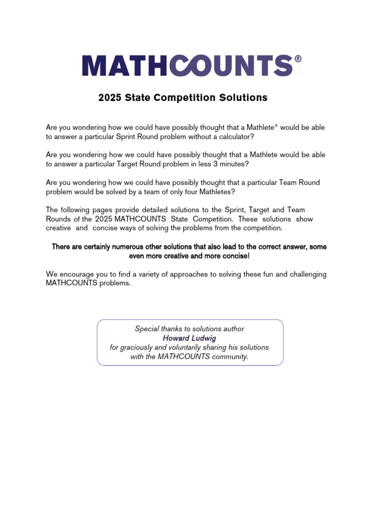 2025 MATHCOUNTS State Solutions Guide | PDF | Area | Sphere
