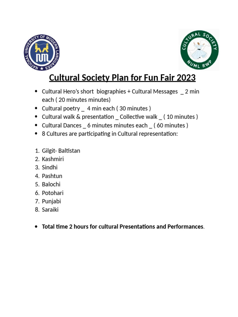 Fun Fair 2023 Cultural Society Plan | PDF