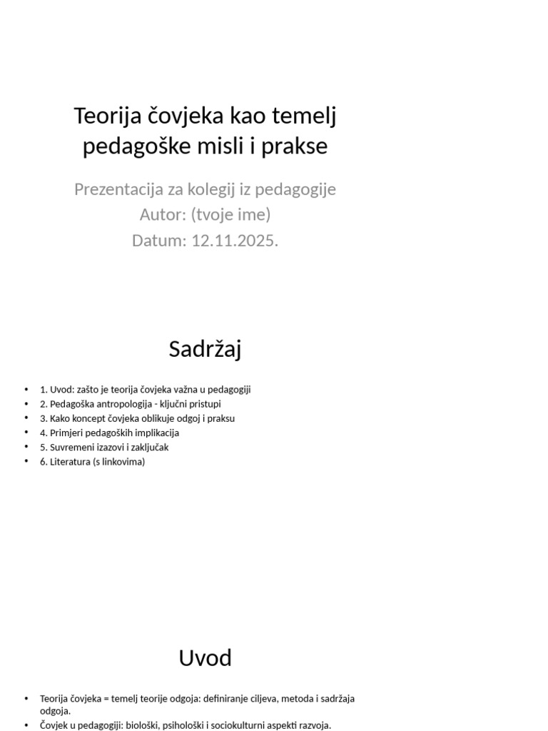 Teorija Covjeka Kao Temelj Pedagoske Misli i Prakse | PDF