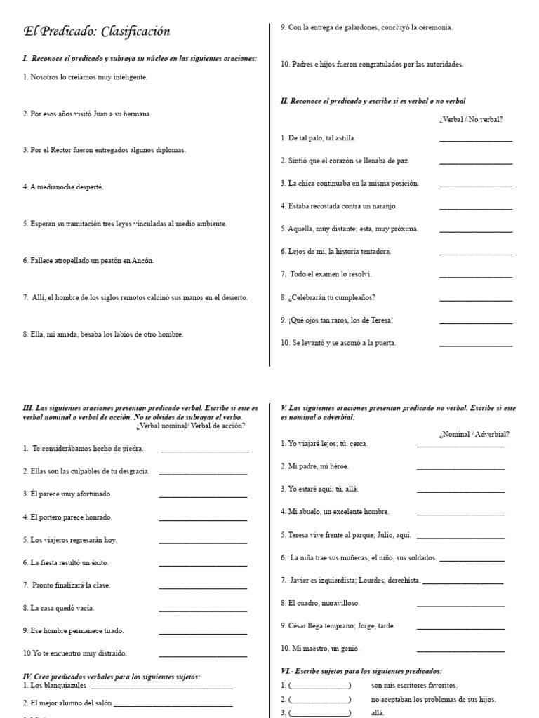Clasificación y Análisis del Predicado | PDF | Predicado (Gramática ...