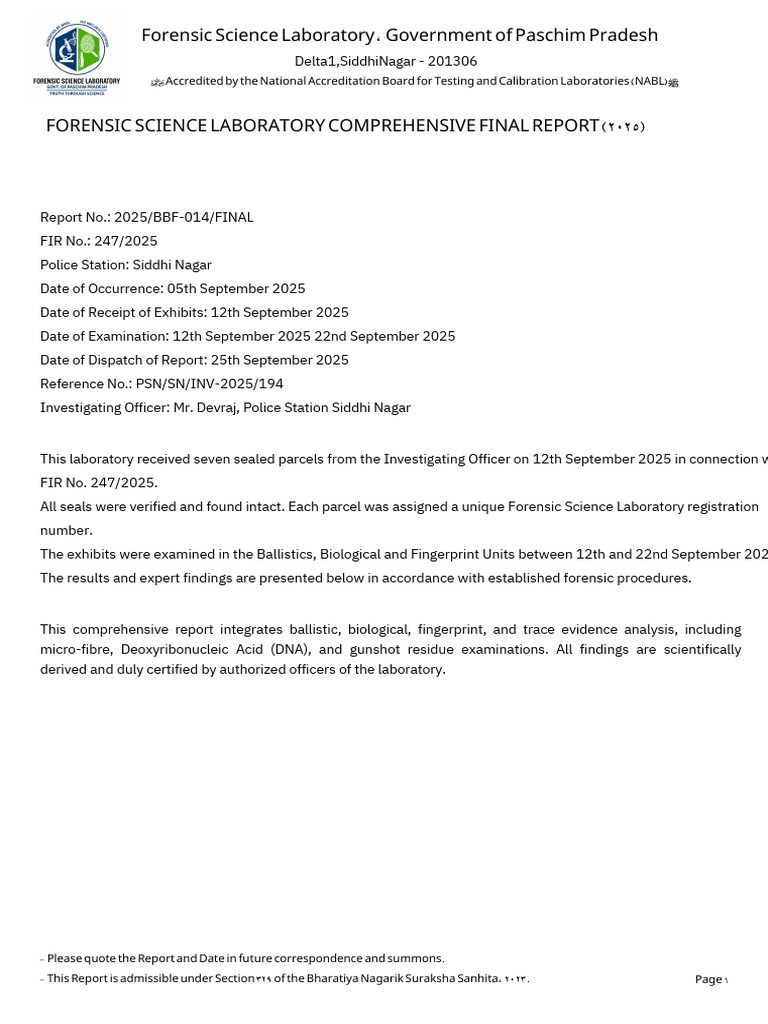 Forensic Science Laboratory Comprehensive Final Report 2025 PDF | PDF ...