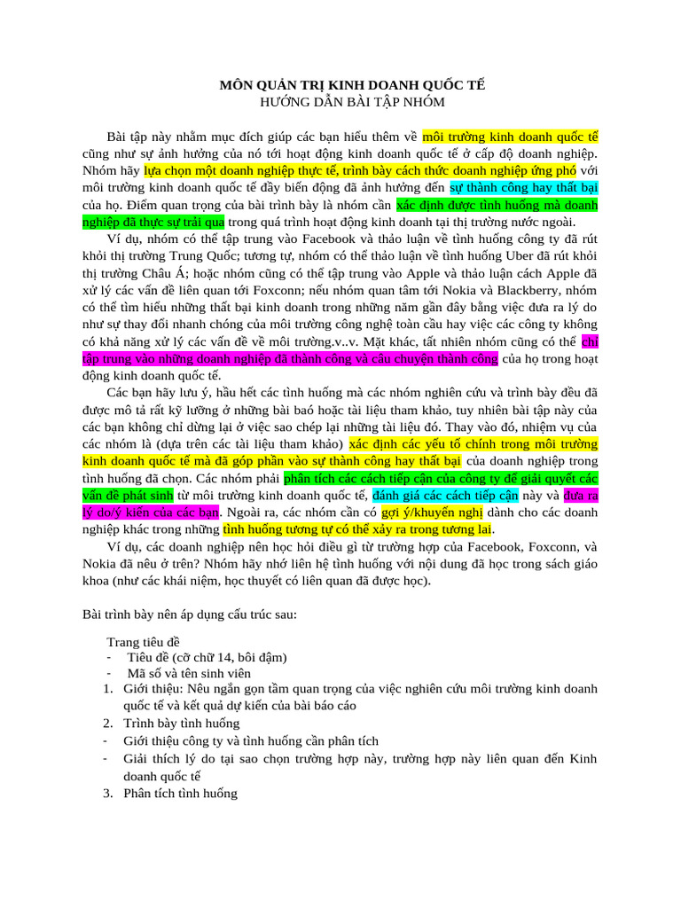 Huong Dan Bai Tap Thuyet Trinh Nhom KDQT | PDF