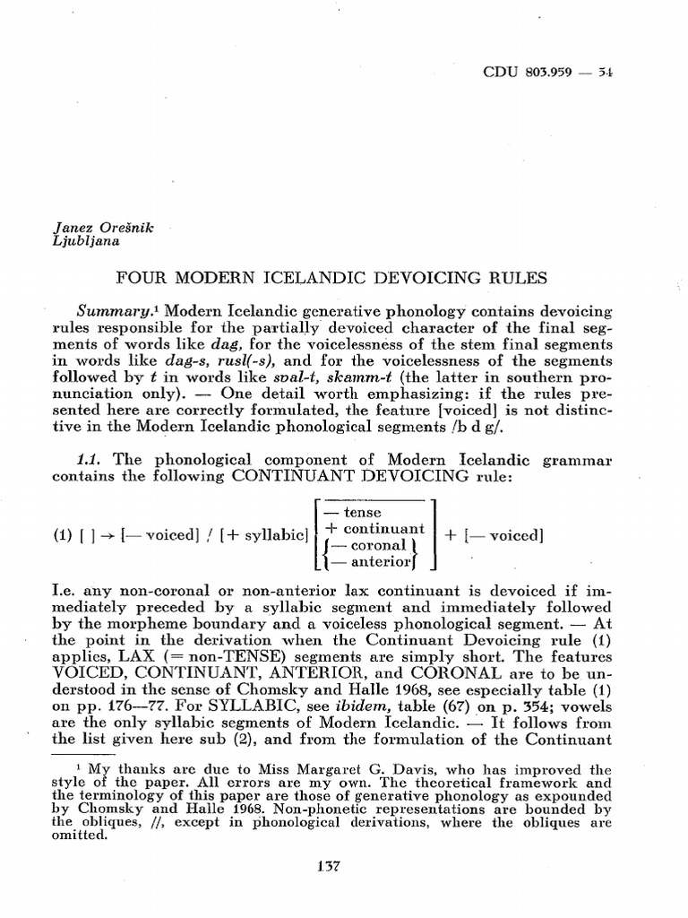 ORESNIK, Janez. Four Modern Icelandic Devoicing Rules. | PDF ...