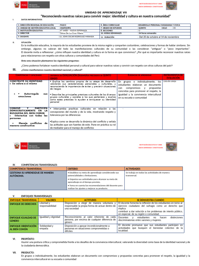 Unidad Vii 5to DPCC | PDF | Perú | Comunidad
