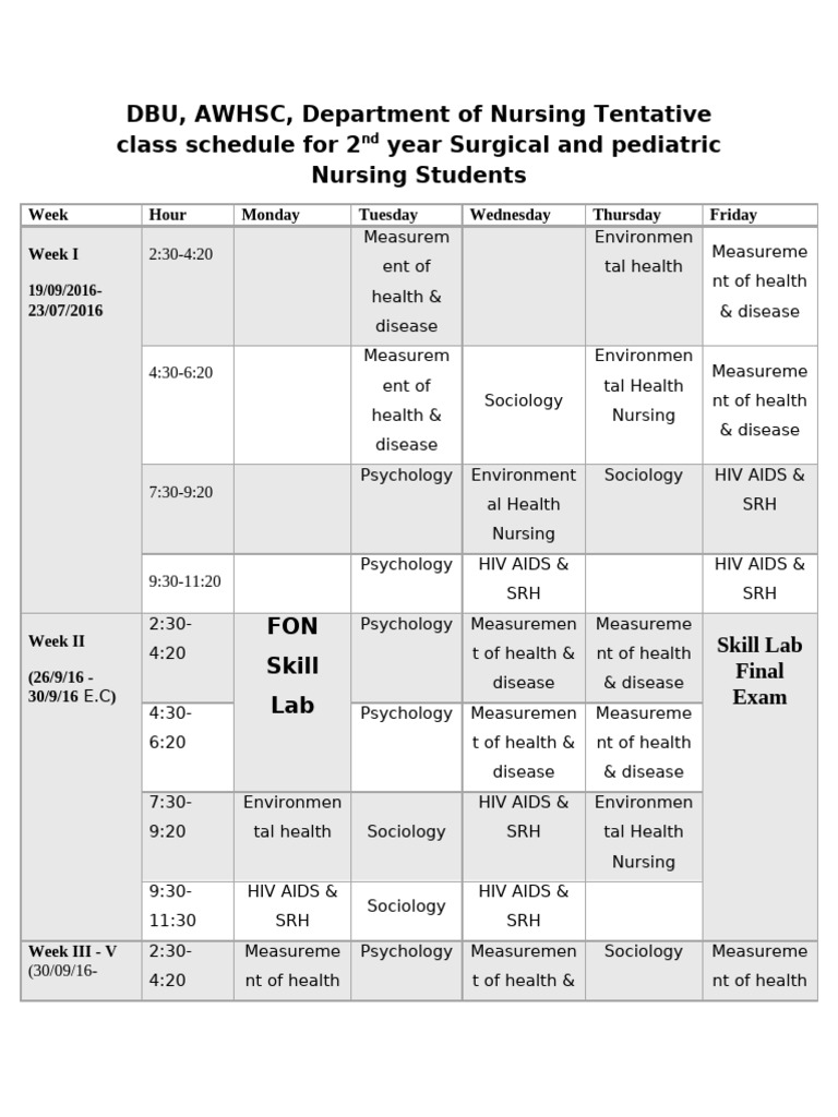 Edited Other Course Schedule For Surgical and Pediatric Nursing | PDF ...
