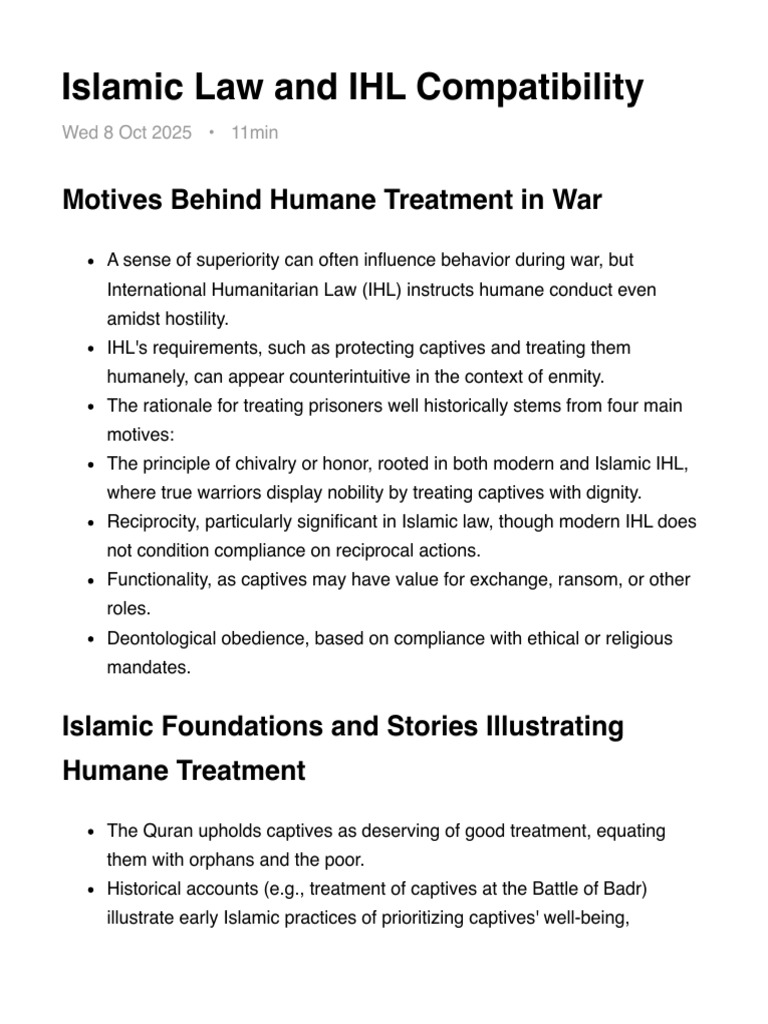 Islamic Law and IHL Compatibility | PDF | International Humanitarian ...