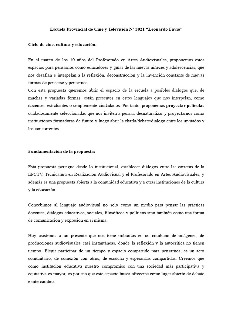 Ciclo de Cine y Educación en EPCTV | PDF