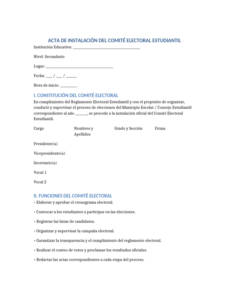 Acta Comite Electoral Secundaria | PDF