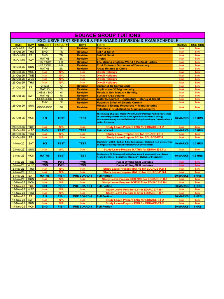 Exclusive Test Series II & Pre Board-i Revision & Exam Schedule-me ...