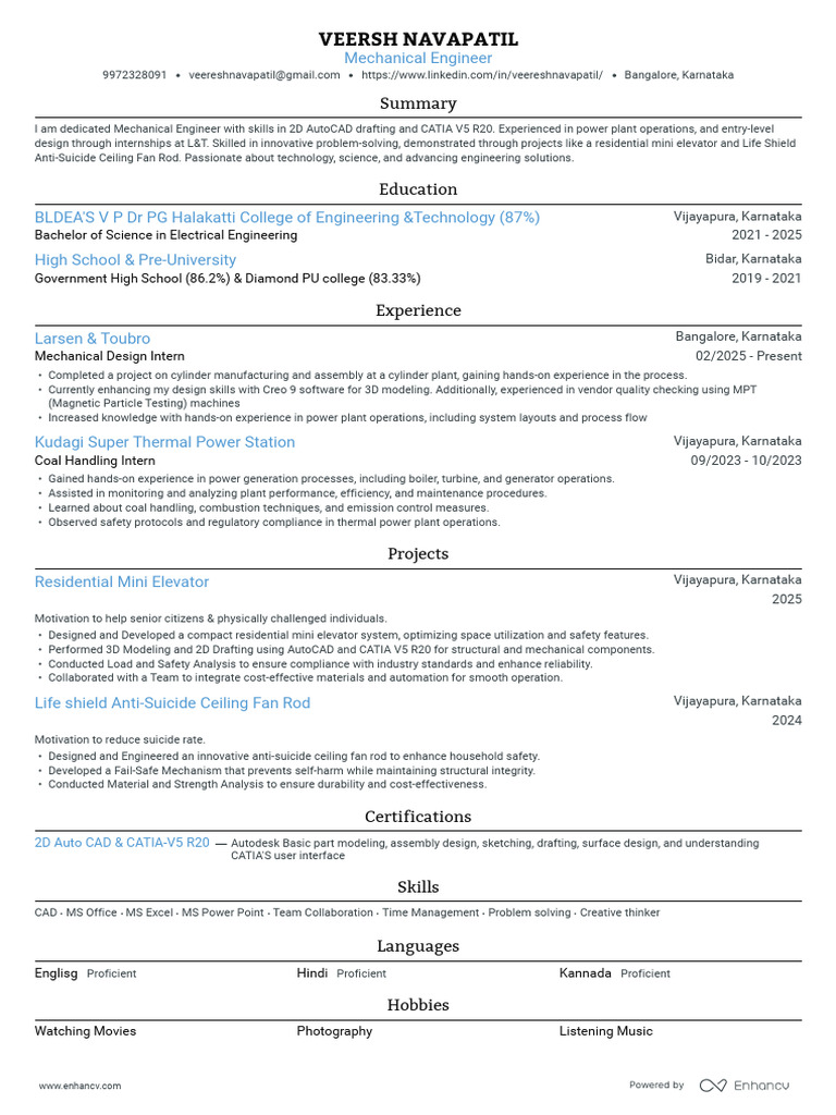 Veersh Navapatil Resume | PDF | Engineering | Computer Aided Design