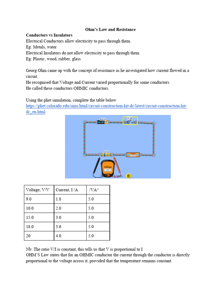 Ohm's Law and Resistance | PDF | Electric Current | Voltage