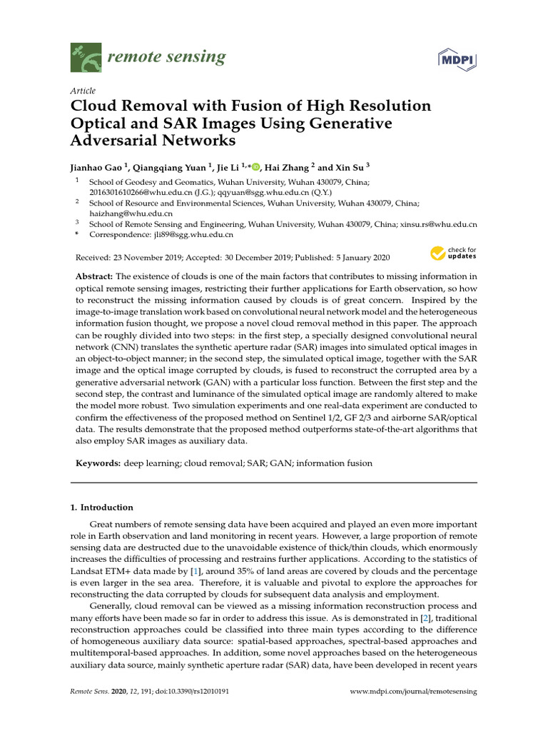 Cloud Removal With Fusion of High Resolution | PDF | Deep Learning | Pixel