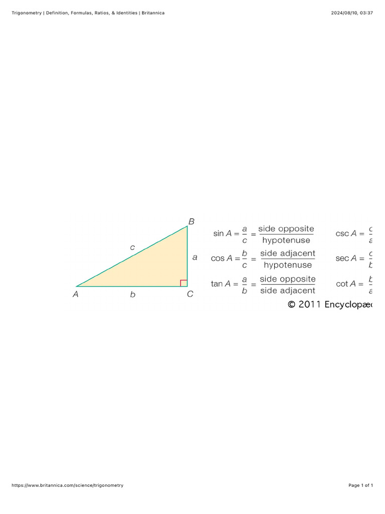 Trigonometry | Definition, Formulas, Ratios, & Identities | Britannica ...