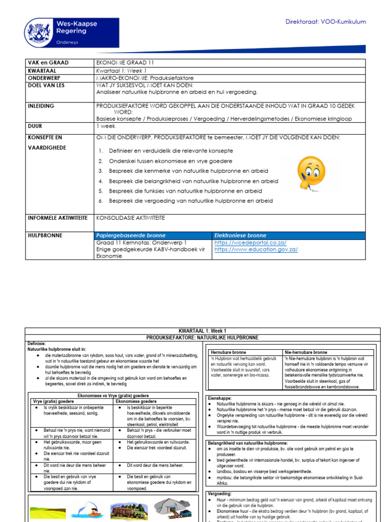 Ekonomie Graad 11 Kwartaal 1 Week 1 - 2021 | PDF