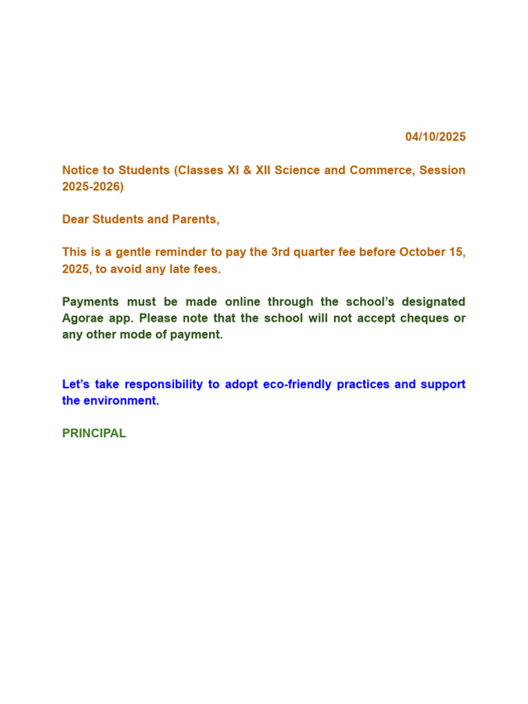 Reminder: Pay 3rd Quarter Fees Online | PDF