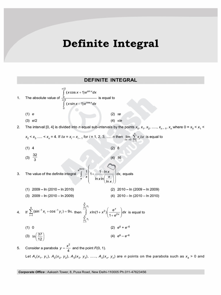 XII 8. Definite Integral Question | PDF
