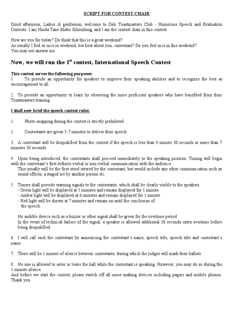 My Script As Contest Chair | PDF | Public Speaking | Semiotics
