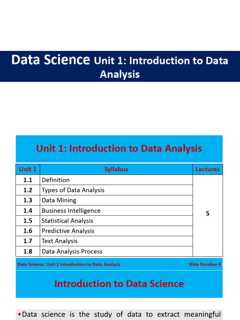 Data Science - Unit 1 - Introduction To Data Analysis | PDF | Predictive Analytics | Analytics
