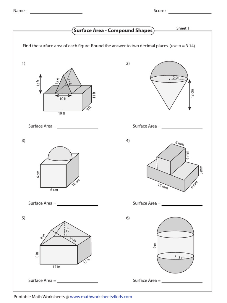 Surface Area Composite Solids Dont Do The Ones With Curved Surfaces | PDF | Mathematics | Arithmetic