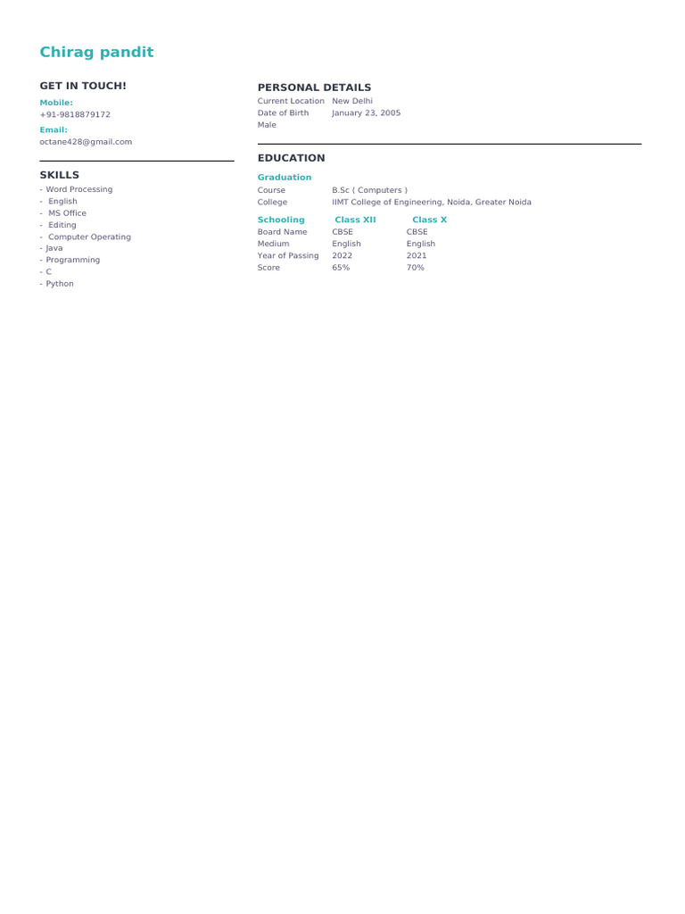 Chirag Pandit Resume | PDF