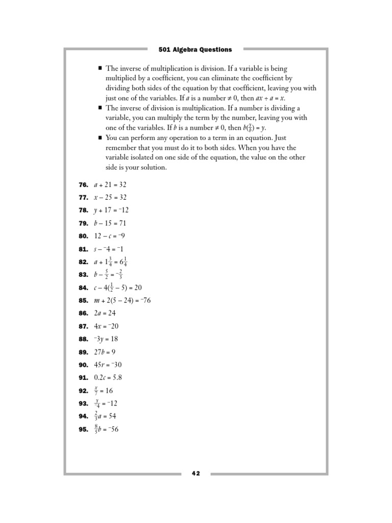Solving Basic Equations With Key | PDF | Subtraction | Mathematical Objects