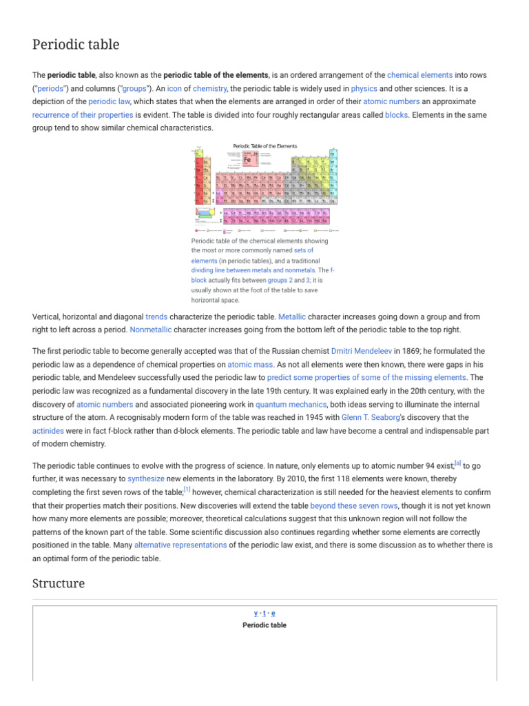 Periodic Table - Wikipedia | PDF | Periodic Table | Atomic Orbital