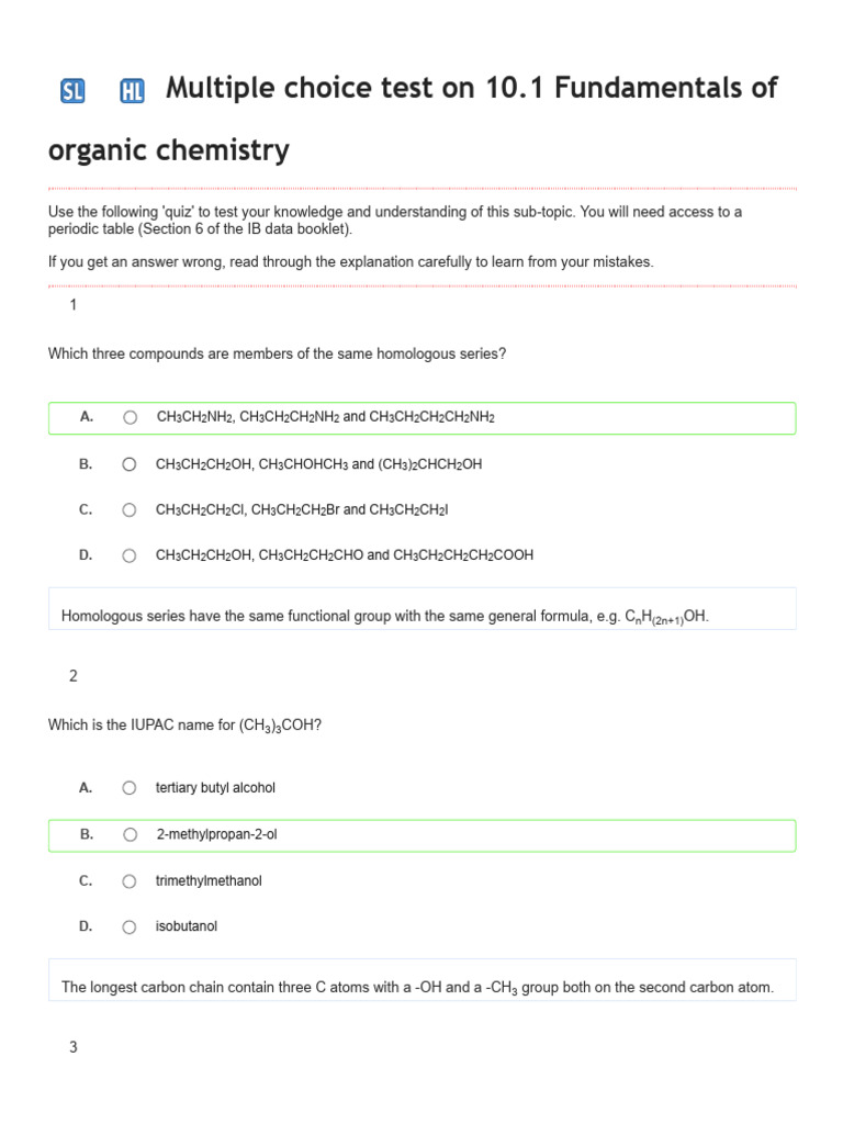 10.1 Fundamentals of Organic Chemistry - ANSWERS | PDF | Ester | Aldehyde
