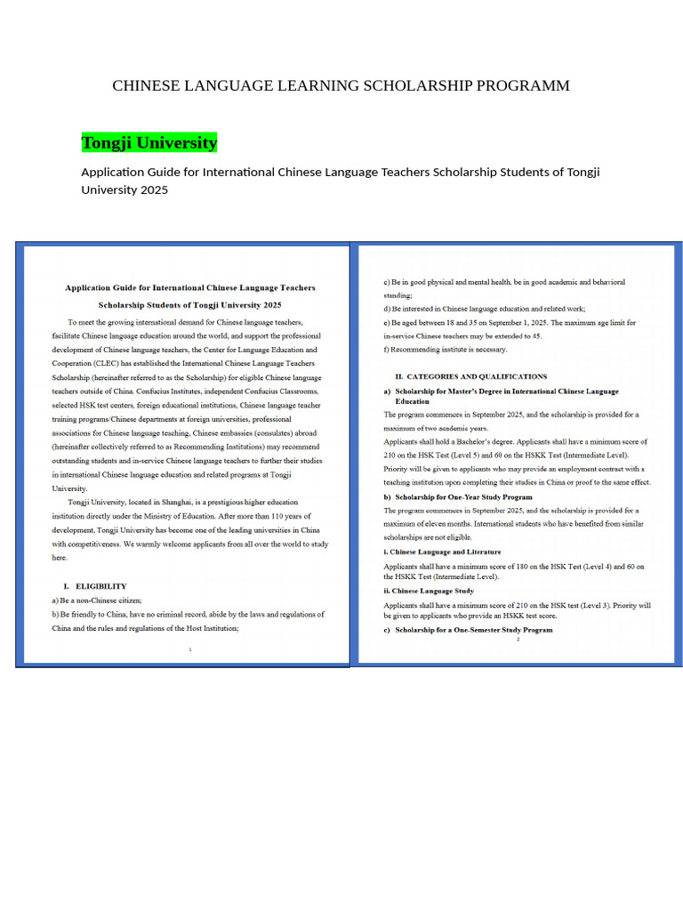 Chinese Language Learning Scholarship Programm | PDF