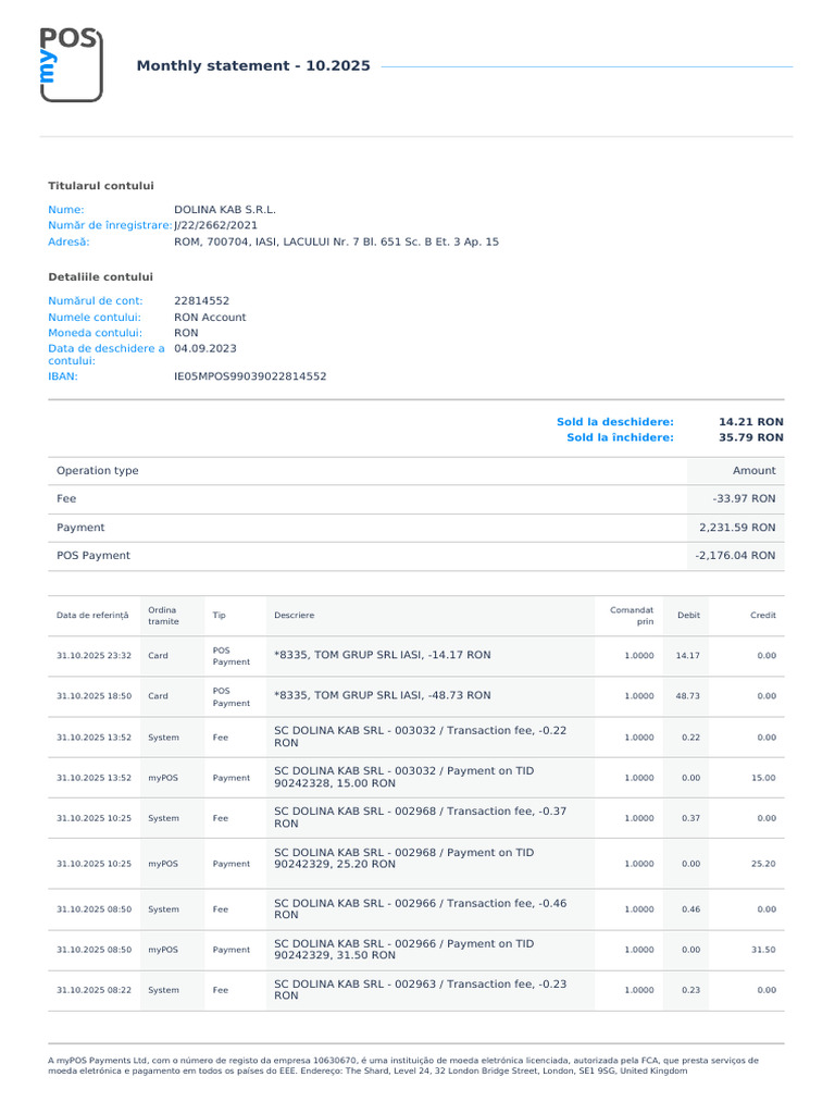 Monthly Account Statement - October 2025 | PDF | Service Industries ...