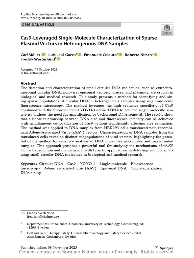 Cas9-Leveraged Single-Molecule Characterization of | PDF | Plasmid | Dna